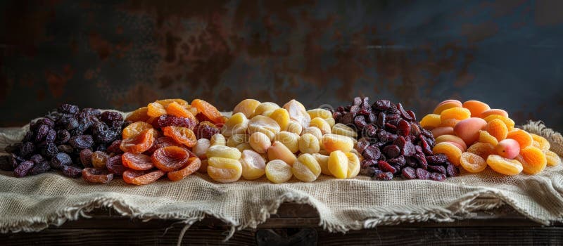 Assorted Dried Fruit Stack on Table Stock Photo - Image of colorful ...