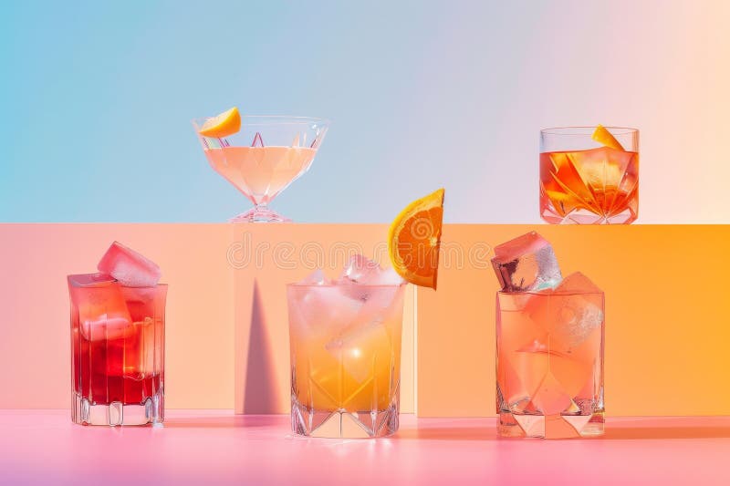 Assorted Drinks Displayed on Table Stock Illustration - Illustration of ...