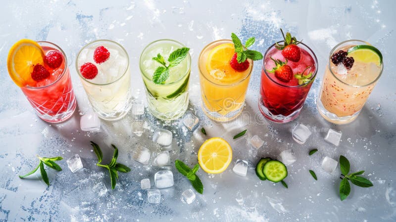 Assorted Drinks in Group of Glasses Stock Image - Image of table, types ...