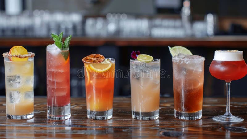 Assorted Drinks Lined Up on Table Stock Image - Image of assortment ...