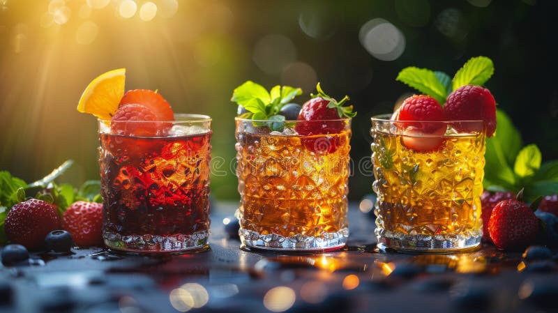 Assorted Drinks in Row of Glasses Stock Photo - Image of glasses ...
