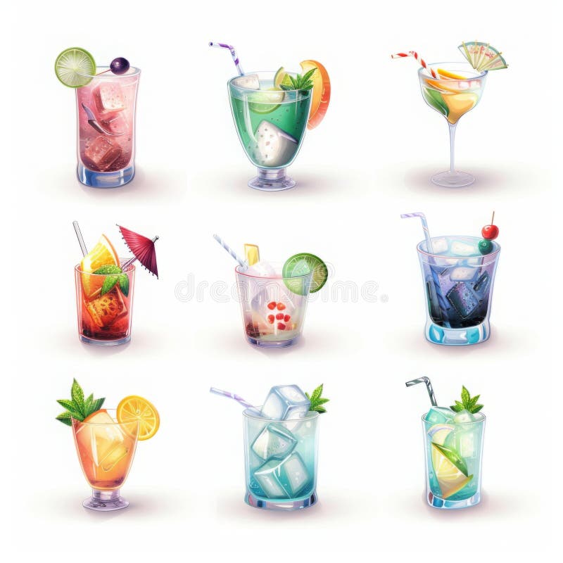 Assorted Drinks Variety on White Background Stock Image - Image of ...
