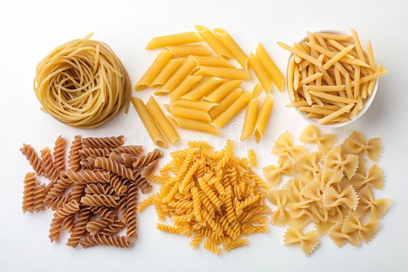 Assorted Dry Pasta Isolated on White Background Stock Illustration ...