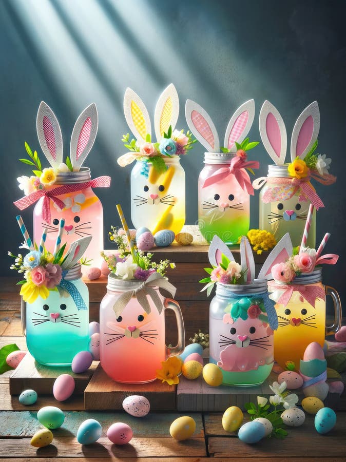 Assorted Easter Beverages with Easter Decorations for Celebration Stock ...