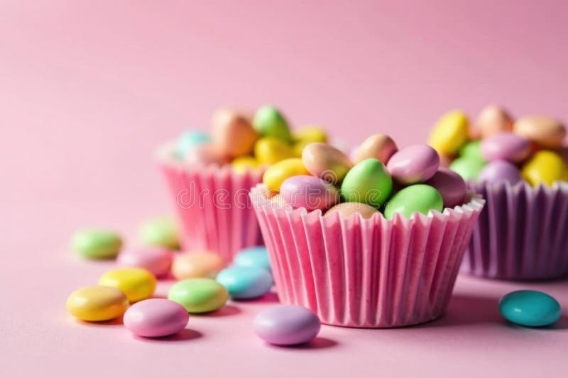 Assorted Easter Candies Overflowing from Mini Cupcake Liners ...