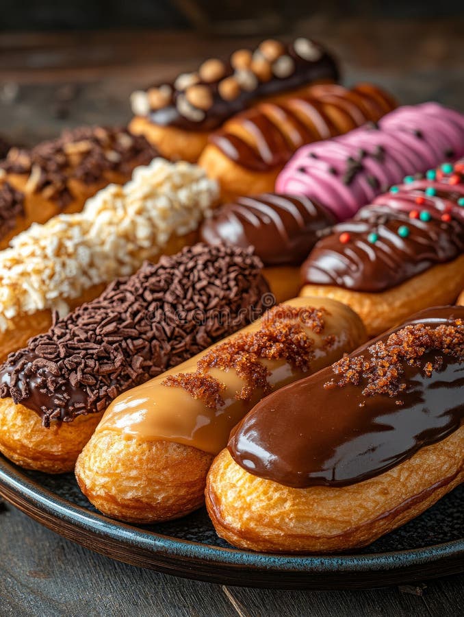 Assorted Eclairs Various Toppings Plate Stock Photos - Free & Royalty ...
