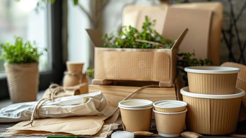 Assorted Eco-Friendly Packaging and Containers on Table. Generative AI ...