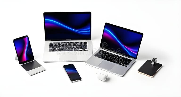 Assorted Electronic Devices Include Two Laptops with Illuminated ...