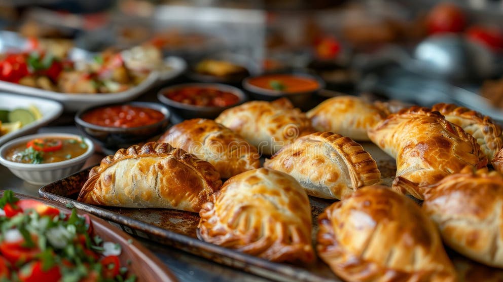 Assorted Empanadas and Other Dishes on a Table. Stock Image - Image of ...