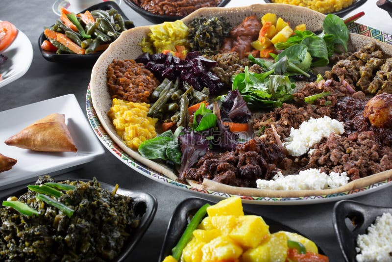 Assorted Ethiopian Entrees, Food, Platter Stock Image - Image of ...