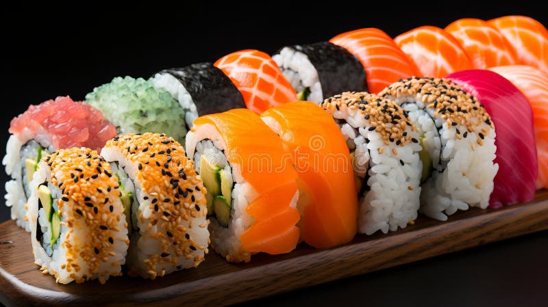 Assorted Exquisite Sushi Rolls in Vibrant Presentation Featuring a ...
