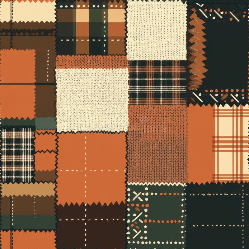 Assorted Fabric Textures and Patterns Collage in Warm Autumn Tones ...