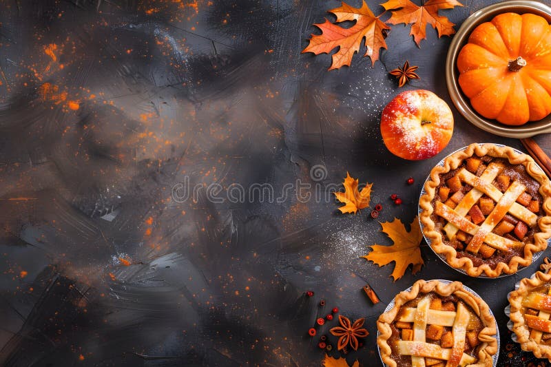 Assorted Fall Pies on Dark Background Stock Illustration - Illustration ...