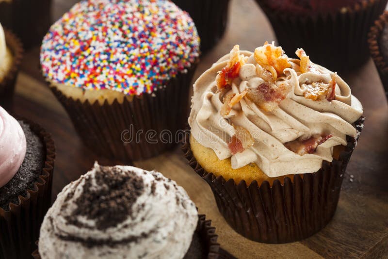 Assorted Fancy Gourmet Cupcakes with Frosting Stock Image - Image of ...