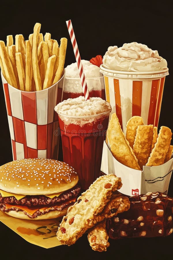 Assorted Fast Food Items on a Table or Counter Stock Image - Image of ...