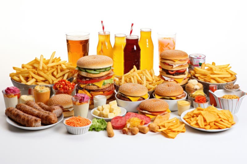 Assorted Fast Food Items on a Table, Suitable for Restaurant Menus or ...