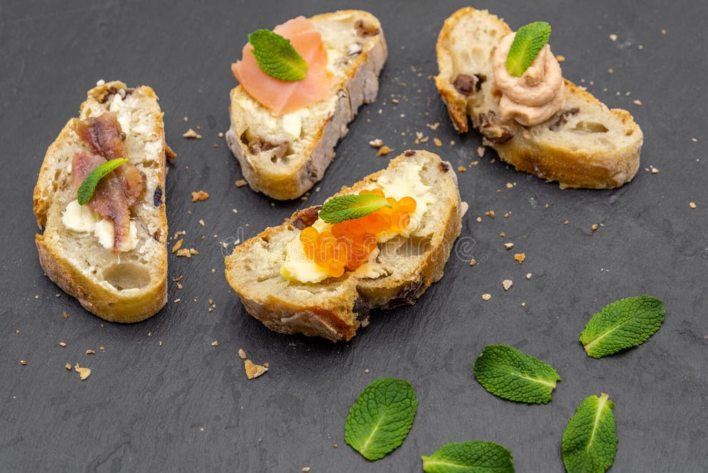 Assorted Fish Sandwiches Starters Stock Photo - Image of kitchen ...