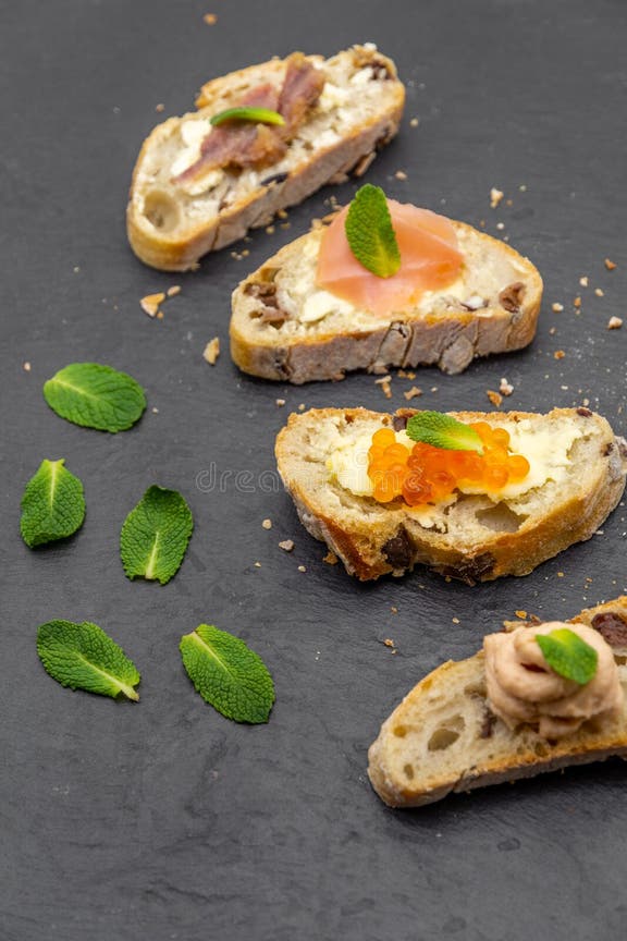 Assorted Fish Sandwiches Starters Stock Photo - Image of appetizer ...