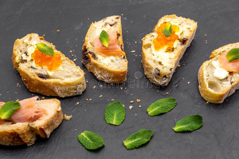 Assorted Fish Starters on Slate Stock Image - Image of caviar, japanese ...