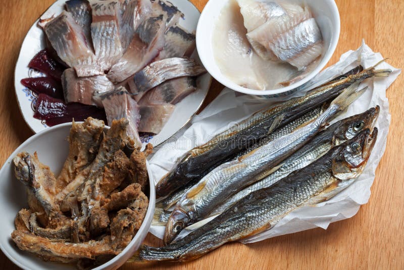 Assorted Fish on Wooden Table Stock Image - Image of gourmet, cooking ...