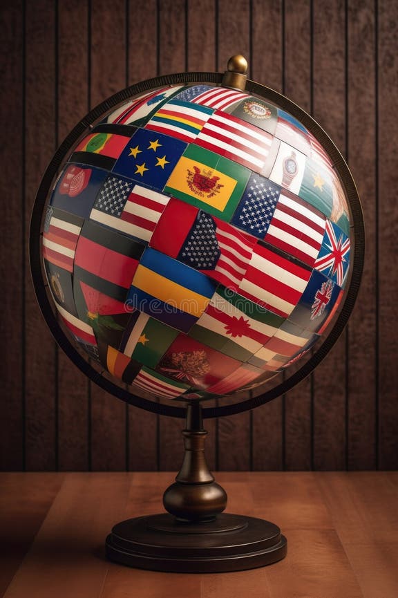 Assorted Flags of Various Countries on a Globe Stock Illustration ...