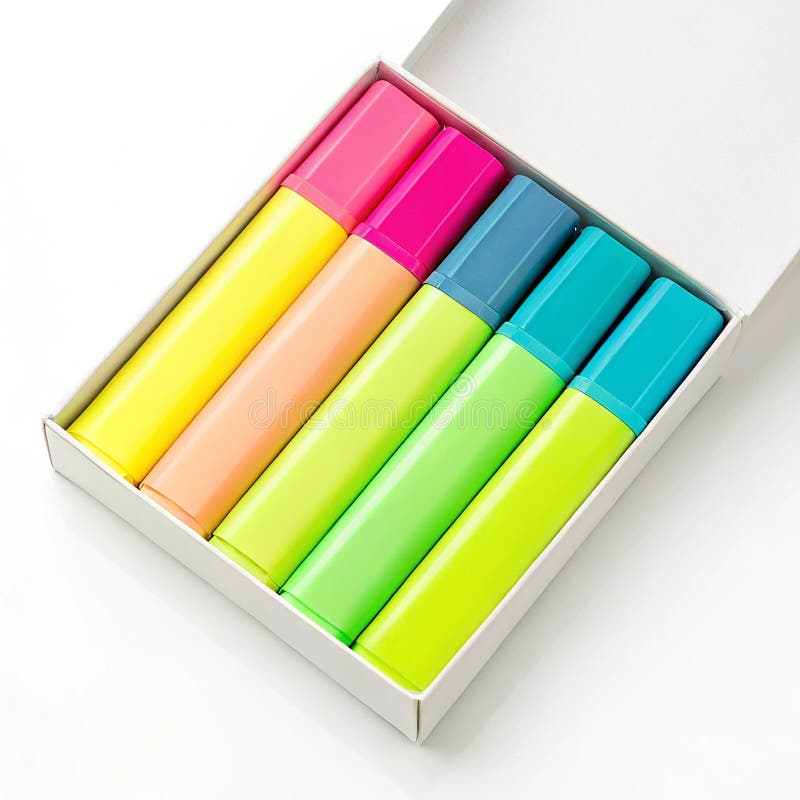 Assorted Fluorescent Highlighters in Box Stock Illustration ...