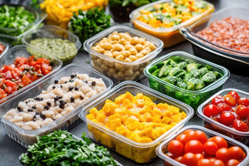 Assorted Food Containers Filled with Various Dishes, Suitable for Use ...