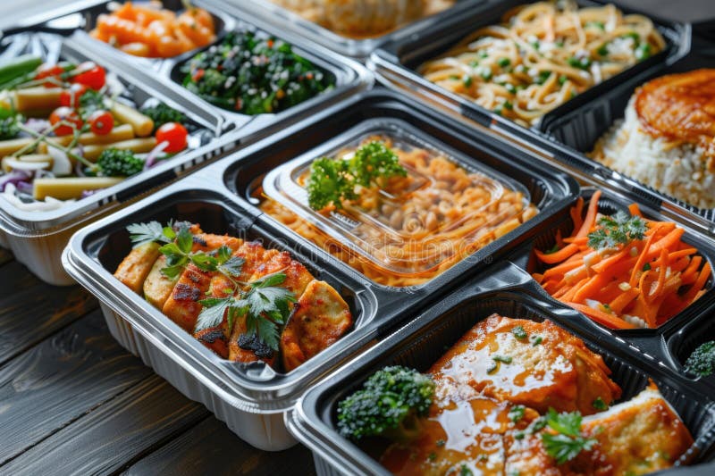 Assorted Food Containers on a Table, Suitable for Editorial or ...