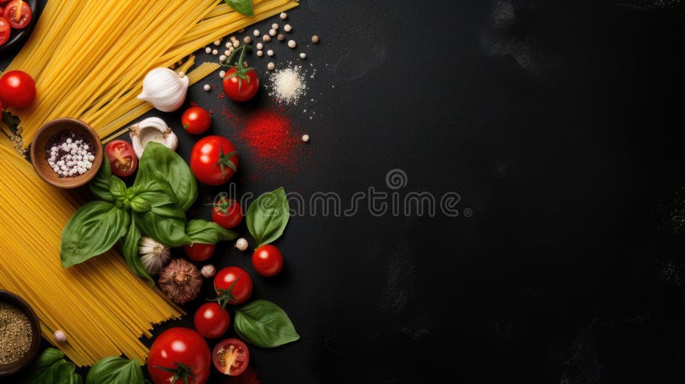 Assorted Food Items on a Black Table, Suitable for Various Concepts Stock Image - Image of black ...