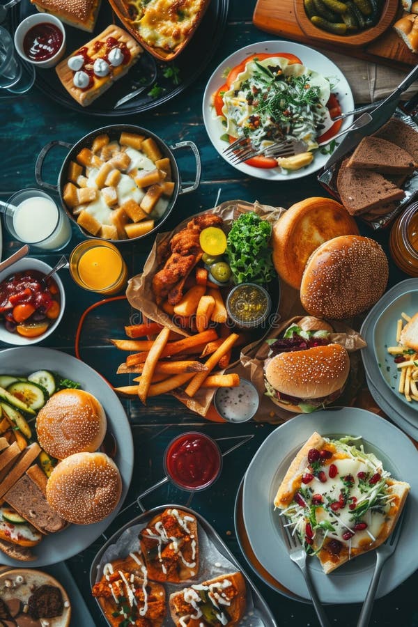 Assorted Food Items Displayed on a Table, Suitable for Food Blogs or ...