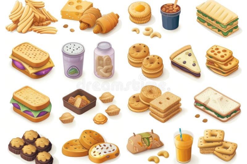 Assorted Food Items Displayed on a White Background, Suitable for ...