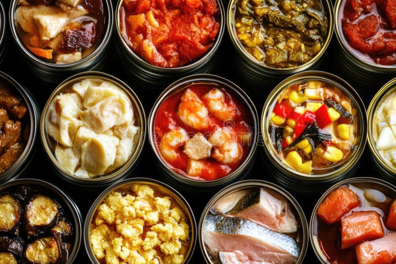 Assorted Food Items Stored in Tin Containers Stock Illustration ...