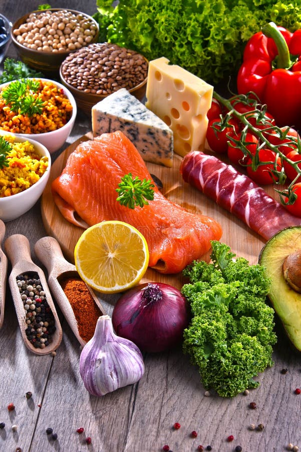 Assorted Food Products on Kitchen Table Stock Image - Image of ...