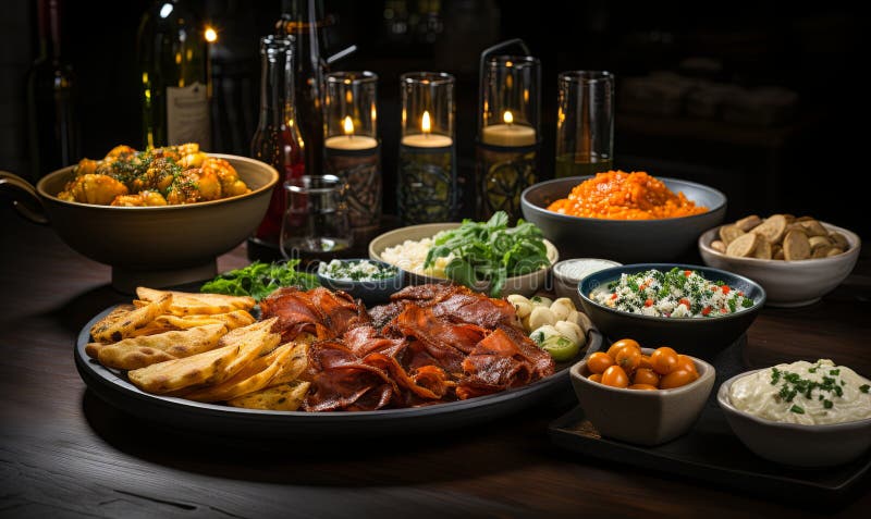 Assorted Food Spread on Table Stock Photo - Image of nutrition ...