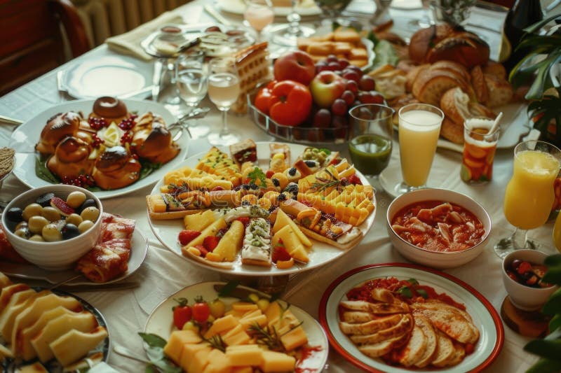 Assorted foods on table stock image. Image of cafe, dishes - 374790857