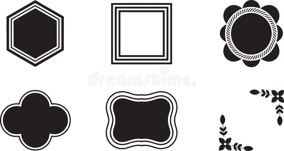 Assorted Frame Collection Hexagon, Square, Scalloped, Clover, and Ornate Border Vector Graphics ...