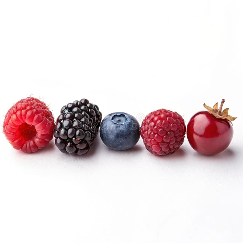 Assorted Fresh Berries on White Background, Raspberry, Blackberry ...