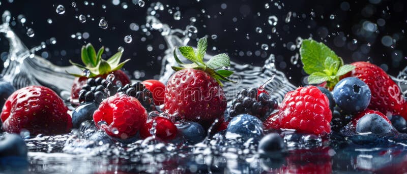 Assorted Fresh Berries in a Dynamic Splash of Water with Visible ...