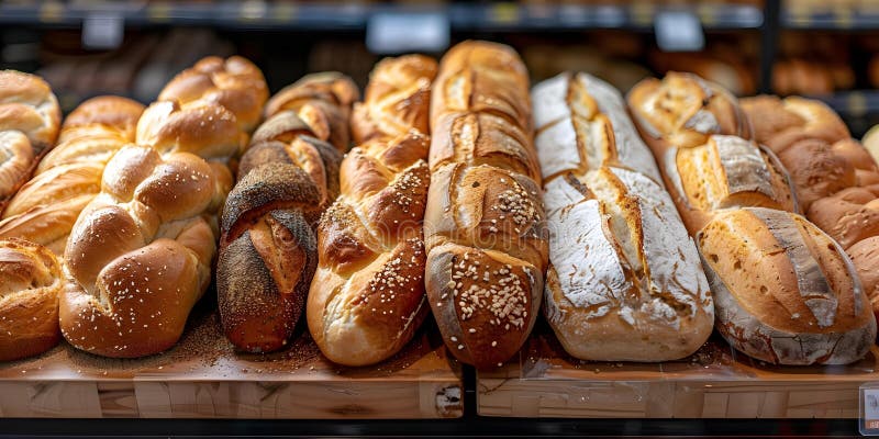 Assorted Fresh Bread on Display in a Bakery Section of a Supermarket ...