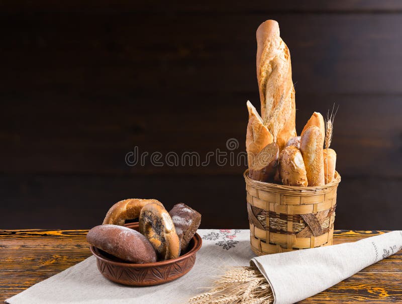 Assorted Fresh Bread and Rolls on Display Stock Photo - Image of full ...