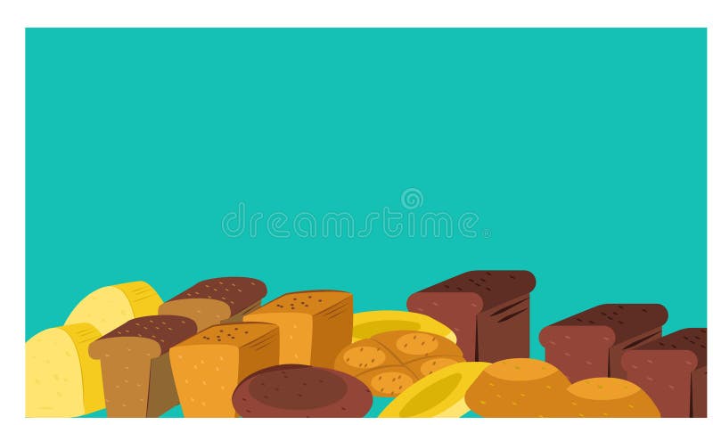 Assorted Fresh Bread Types on Blue Background. Bakery Goods Variety ...