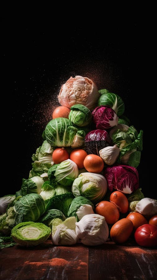 Assorted Fresh Chopped Cabbage on the Floor on Black Background AI ...