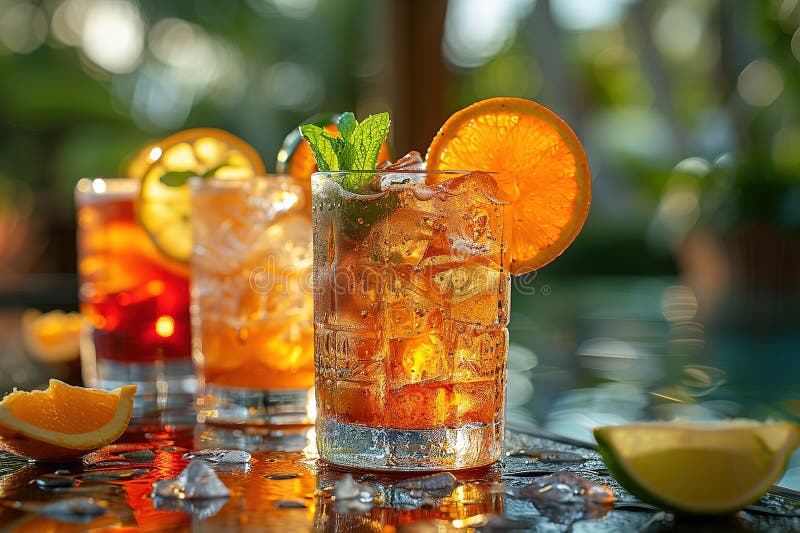 Assorted Fresh Coctails at the Poolside Outdoors, Nobody Stock Photo ...