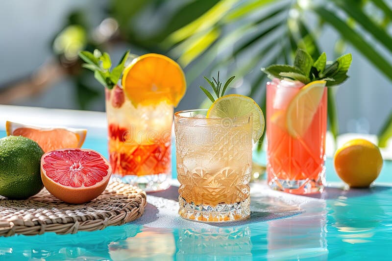Assorted Fresh Coctails at the Poolside Outdoors, Nobody Stock Image ...