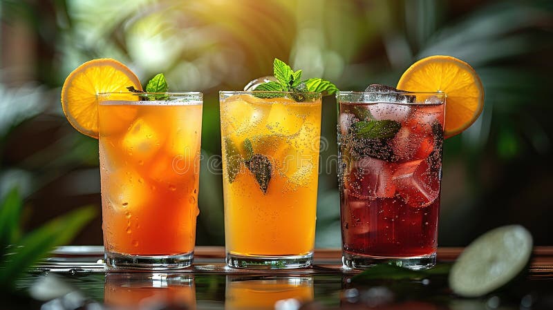 Assorted Fresh Coctails at the Poolside Outdoors, Nobody Stock Image ...
