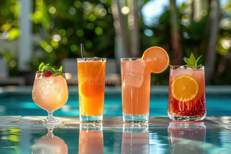 Assorted Fresh Coctails at the Poolside Outdoors, Nobody Stock Photo ...
