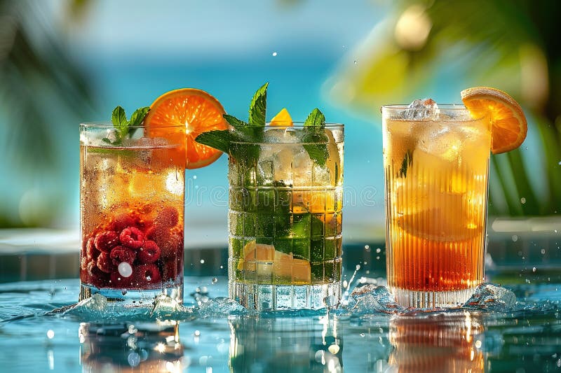 Assorted Fresh Coctails at the Poolside Outdoors, Nobody Stock Photo ...