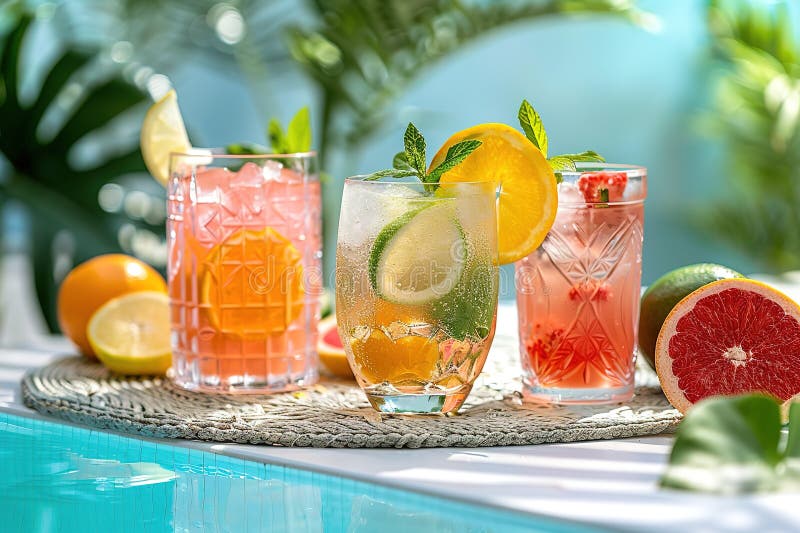 Assorted Fresh Coctails at the Poolside Outdoors, Nobody Stock Photo ...