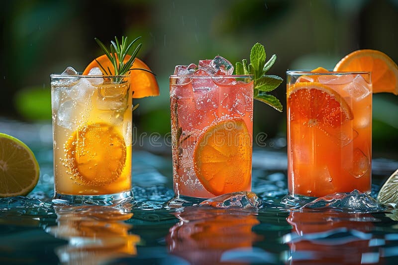 Assorted Fresh Coctails at the Poolside Outdoors, Nobody Stock Image ...