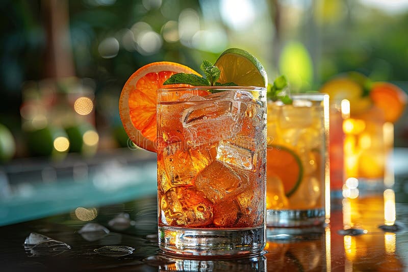 Assorted Fresh Coctails at the Poolside Outdoors, Nobody Stock Image ...